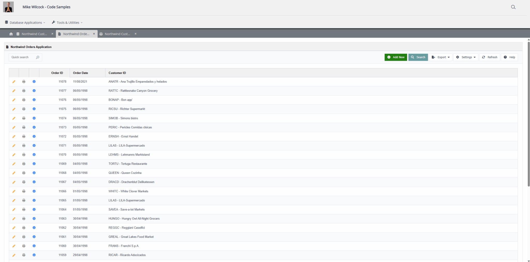 Mike Wilcock - Application Framework - IT Professional, High Peak, UK.
